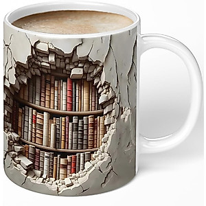 Aigori Library Bookshelf Mug, Cool Bookish Ceramic Coffee Mug, Book Lovers Gifts for Readers, Creative Book Club Mug(11oz), Novelty Gifts for Birthday Christmas Men Women Friends