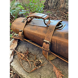 Knife Bag Knife Roll - Case for Knives - SharpStyle: Genuine Leather Chef Knife Roll - Beautifully Holds 10 Knives + Utility Pockets - Includes Leather Carry Handle and Strap - Large.