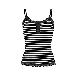 SOLY HUX Women's Contrast Lace Spaghetti Strap Cami Crop Tops Casual Camisole Black and White S