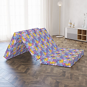 Ambesonne Aliens Foldable Mattress, Happy Monsters, 78.7" x 47.2", Ceil Blue and Multicolor