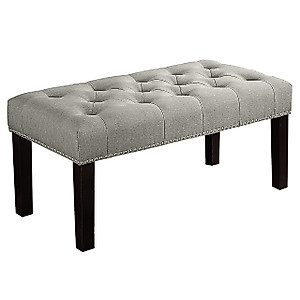 Rosevera Almaraz Linen Upholstered Bench with Silver Nailhead and Button Tufting for Bedroom and Living Room, Small, Gray