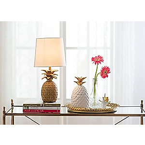 Creative Co-Op Resin Pineapple Table Lamp with Linen Shade, Distressed Gold