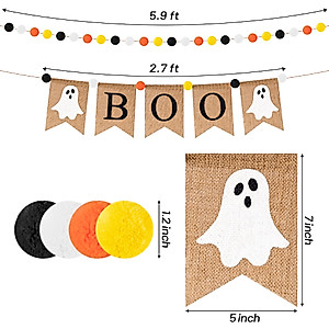 WATINC 2pcs Halloween Scary Boo Burlap Banner Ghost Pom Pom Garland Set, Happy Halloween Felt Ball Banner Hanging Decorations Thanksgiving Carnival Holiday Party Hang Bunting Decor for Home Wall