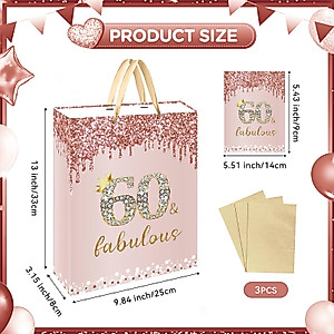 GOLDCROW Rose Gold 60th Birthday Gift Bag for Women with Handles Large Pink Happy 60th Birthday Gift Bag with 60th Birthday Wrapping Paper and Card for 60th Birthday Decorations Party Supplies
