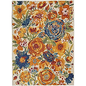 Nourison Allur Modern Floral Ivory Multicolor 4' x 6' Area -Rug, Easy -Cleaning, Non Shedding, Bed Room, Living Room, Dining Room, Kitchen (4x6)