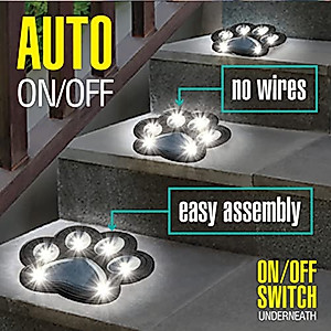 Bell+Howell Paw Print Disk Lights, Paw Shaped Solar Ground Lights Outdoor Waterproof, Outdoor Pathway Lights, Driveway Solar Lights, Outdoor Ground Light for Landscape Lighting for Patio, Deck–4 Pk