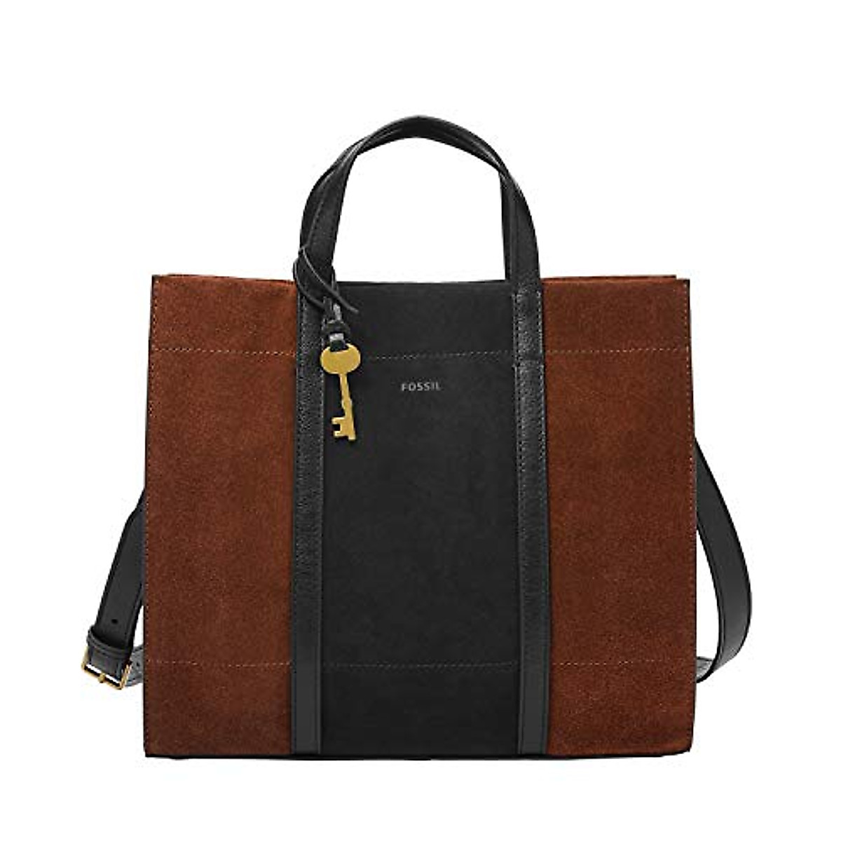 Fossil Women's Carmen Leather Shopper Tote Purse Handbag, Brown/Black (Model: ZB1362199)