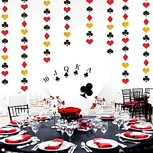Red-Black Gold Casino Party-Decorations Streamers-Garland - 52ft Poker Theme Hanging Paper Banner,Adults Game Night Birthday Wedding Bachelorette Decor Hugfond