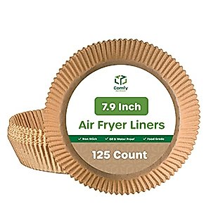 [125 Count] 7.9 Inch Disposable Round Air Fryer Liners, Non-Stick Parchment Paper Liners, Waterproof, Oil Resistance - Kraft
