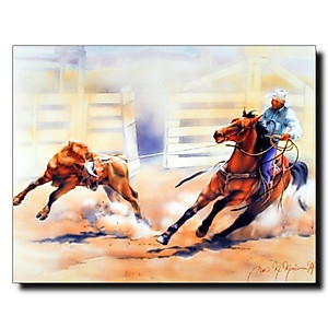 Western Cowboy Wall Decor Rodeo Picture Calf Roping Horse Art Print Poster (16x20)