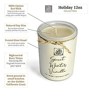 BB Candles Winter & Fall Collection - Natural Soy Hand Poured Fragrant Candles, Frosted Jars with Bamboo Lid, Ideal for Home Decor & Relaxation, 90+ Hours Burn Time, 12oz (Sweet Winter Vanilla)