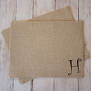 Customized Monogrammed Burlap Placemats - set of TWO 14" x 18" Farmhouse Kitchen Jute Place Mats - Made in the USA (H monogram)