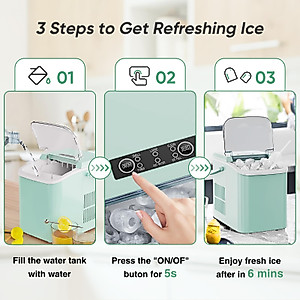 DUMOS Countertop Ice Maker, Portable Ice Machine Self-Cleaning, 9 Cubes in 6 Mins, 26.5lbs/24Hrs, 2 Sizes of Bullet Ice, with Ice Scoop, Basket and Handle, Ice Cube Maker for Home Kitchen Party,Green
