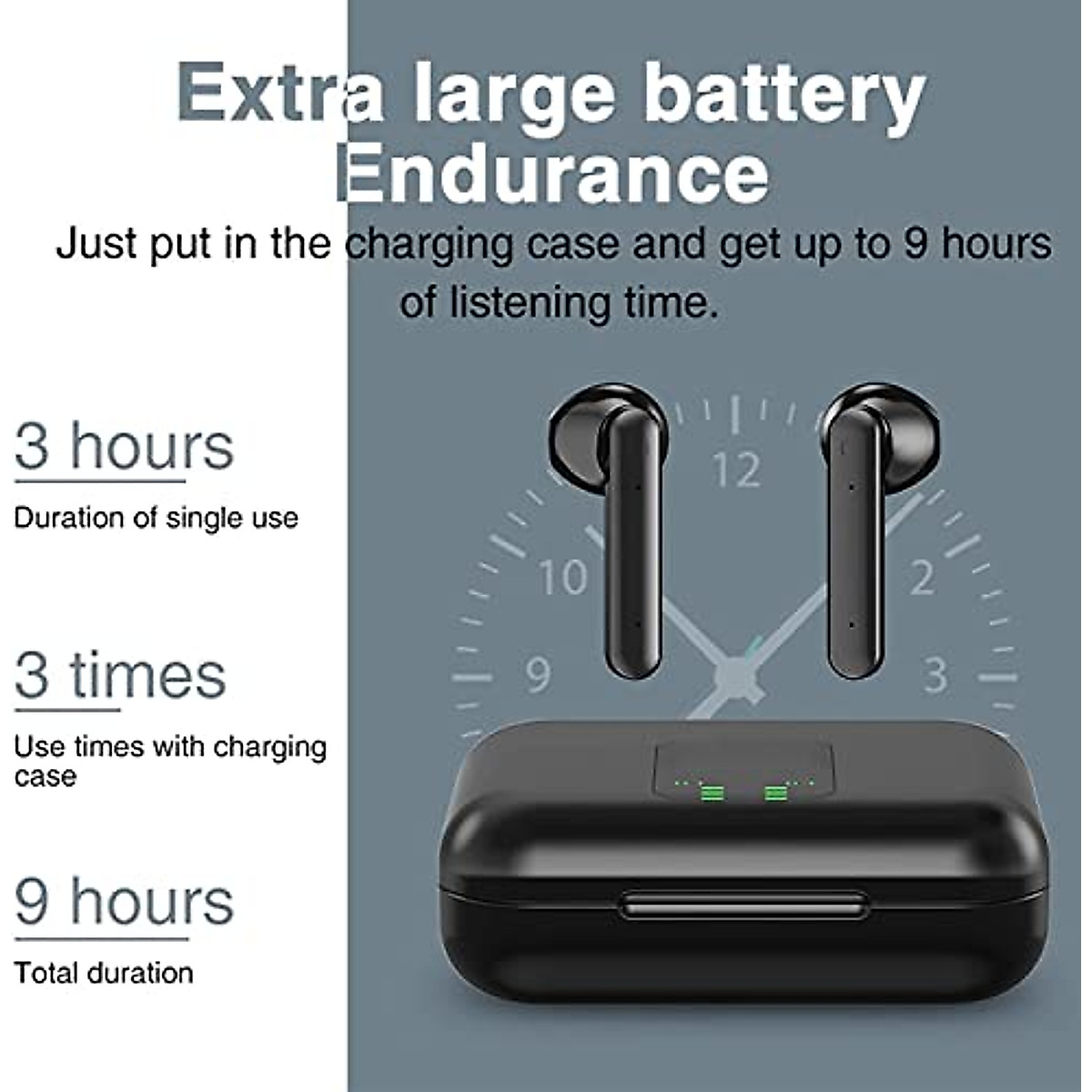 Wireless Earbuds, LED Bluetooth 5.1 Earbuds HiFi Sterero, IPX5 Waterproof Touch Control True Wireless Earbuds with Microphone, Bluetooth Headphones for Sport and Working Black