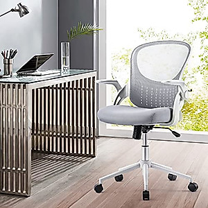 Office Chair - Ergonomic Flip-up Arm Home Office Computer Swivel Desk Chair with Wide Seat, Thickened Seat Cushion, Widened Backrest, Storage Back Basket, Lumbar Support