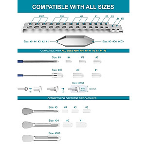 Capsule Filling Machine Kit – Pill Filler Tray Tools for Quickly Maker Empty Gel Capsules All Size 000 00 0 1 2 3 4 5, Lab Spoons Spatula Scoops Tool (13Pcs Plus)
