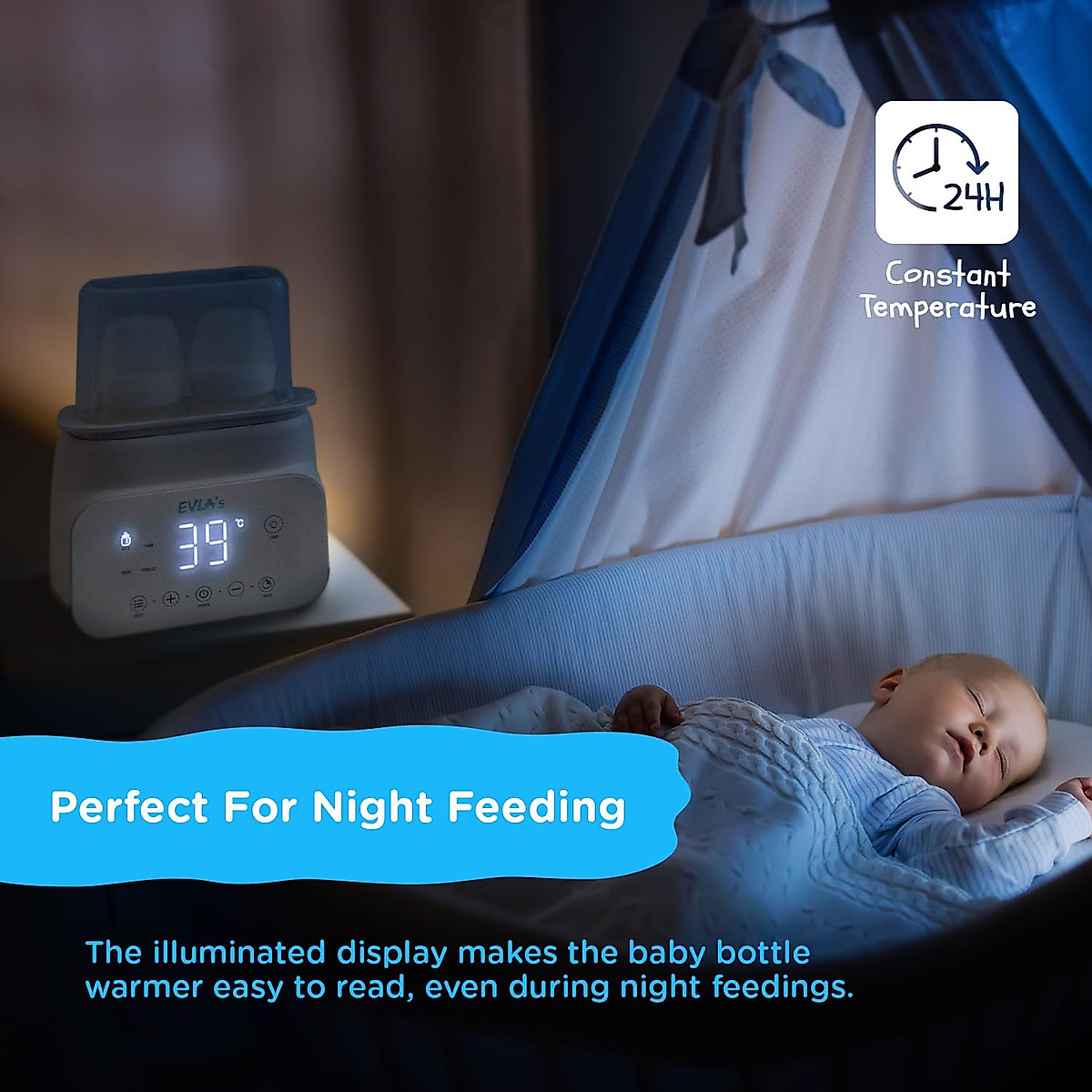 EVLA’S Baby Bottle Warmer, Multi-Function Feeding Bottle Warmer, Fast and Accurate Breastmilk and Formula Milk Warmer with Timer, Defrost, Keep Warm, Baby Food Jar Heating Functions, White