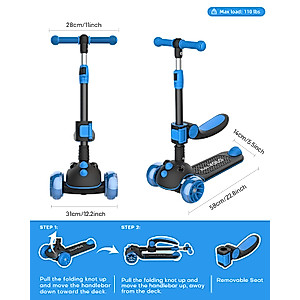 RideVOLO K02 Foldable Kick Scooter for 2-6 Years Old Kids, 2-in-1 with Removable Seat, 3 Adjustable Heights, Flashing Wheels and Wide Deck, Max Load 110lbs, Outdoor Activities, Gift for Boy/Girl Black