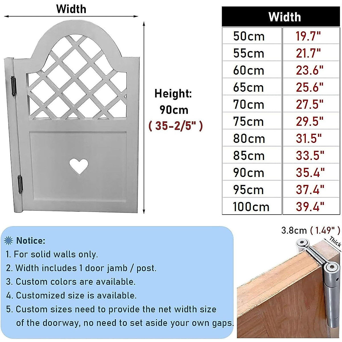 NURII Cafe Swing Doors,Western Solid Wood Doors for Interior Doorway, Kitchen Laundry Room Cafe Doorgate, Half West Door Home Decoration (Color : White, Size : W95xH90cm(37x35in))