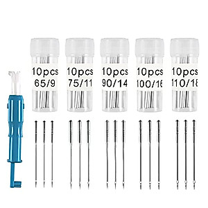 50pcs Sewing Machine Needles Assorted Universal Hax1 65/9 75/11 90/14 100/16 110/18 with a Needle Threader for Bernina Kenmore Singer Brother Janome Schmetz