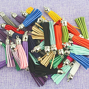 30 Silver CCB 2-1/4 Inch Faux Suede Tassel Charm Keychain Cellphone Straps Z58 (Green Tassel)