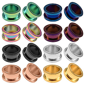 DOEARKO Set of 16 pcs 316 Stainless Steel Ear Plugs Large Gauges Stretching Screw Fit Tunnels Gauge 2g - 1 inch (12mm(1/2"), 8 pair)