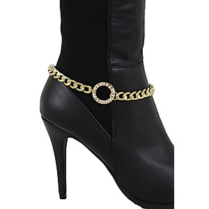 Women Western Fashion Anklet Boot Chains Bracelet Gold Metal Bling Ring Beads Round Shoe Charm
