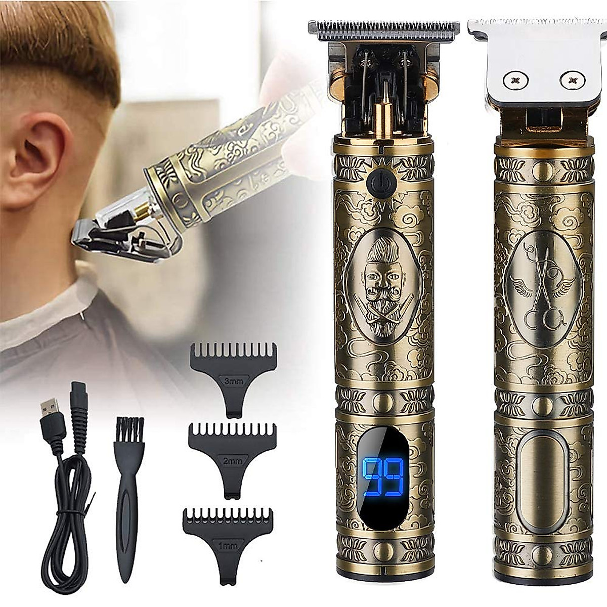 RESUXI Hair Clippers for Men Hair Trimmer for Barbers,Professional Cordless T Blade Trimmer, Beard Edger Liners for Men,Barber Shavers for Hair Cutting,Gold Knight Close-Cutting Hair Machine
