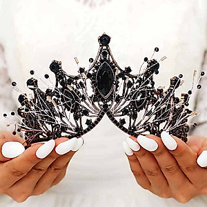 Kilshye Baroque Black Crown Rhinestone Queen Crowns Crystal Vintage Tiara Wedding Bridal Adult Tiaras Prom Costume Hair Accessories for Women and Girls (A- Black)