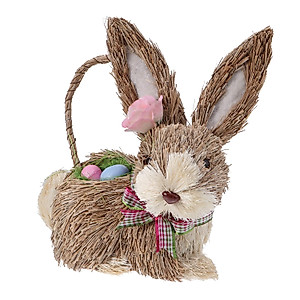 Easter Bunny Figurine Straw Woven Easter Rabbit Statue Sculpture Farmhouse Decoration for Easter Spring Decor