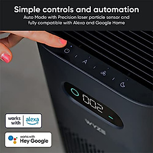 Wyze Air Purifier with Allergen Filter(Standard), for Home Large Room, HEPA 13, 21db Quiet Sleep Mode, 550 sq ft, Remove 99.97% Pet Hair, Pollen, Dust, Dander, Smoke, Smart WiFi Alexa Google, Black