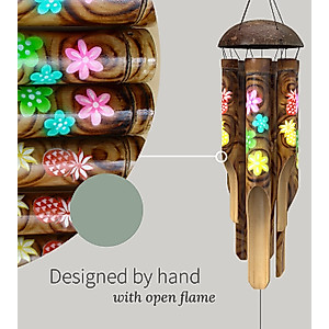 Nalulu Piney Bamboo Wind Chimes - Outdoor Wood Wooden Windchimes, Tropical Design with Coconut Crown, Handcrafted with Calming Deep Tones, Ideal Home Decor or Gift for Any Occasion