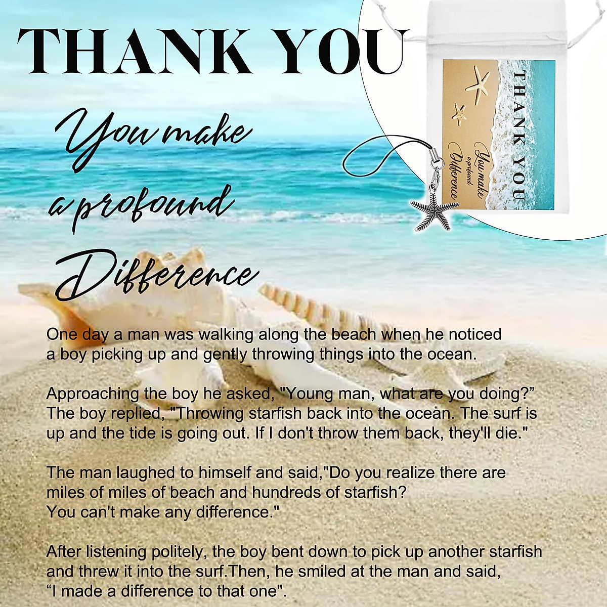 SAGHOM Employee Appreciation Gifts Bulk 30 Starfish Story Card Thank You Gifts for Coworkers You Make a Profound Difference Appreciation Notecards Teacher Volunteer Nurse Appreciation Gifts(Silver)