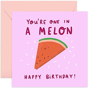 Old English Co. Funny One In A Melon Birthday Card for Her - Cute Birthday Greeting Card Daughter, Sister, Niece, Mum - Colourful Playful Watermelon Card Design for Women | Blank Inside with Envelope