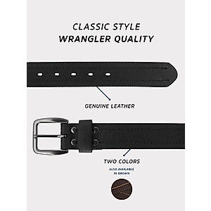 Wrangler Men’s Leather Embossed Logo Casual Every Day Belt for Jeans, Khakis Black 36