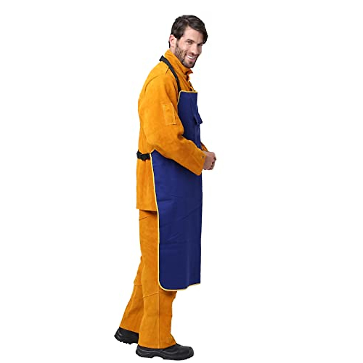 Welding Apron, Fire Resistant Fireproof Apron Metal Working Welder Work Safety Protection Apron Blue for Welding Cutting Cooking with One Pocket