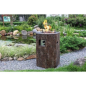 MODENO Fire Pit Outdoor Furniture Decoration Basalt Fire Column Brand, Backyard Furniture, 40,000 BTU Auto-Ignition, Stainless Steel Burner, Lava Rock Included