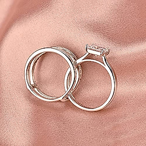 Wuziwen Princess Bridal Ring Set for Women Wedding Band Guard Enhancers CZ Sterling Silver Size 7