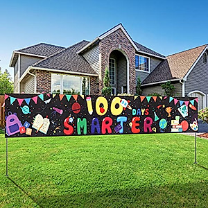 100th Day of School Banner Decoration Outdoor 100 Days Smarter Banner 100 Days School Theme Balloons Yard Backdrop Sign for Kindergarten Preschool Primary School 100th Day Party Favor Supplies