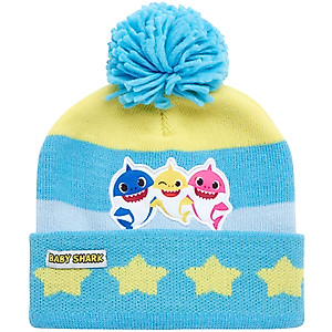 Nickelodeon Boys' Baby Shark Winter Hat and 2 Pairs of Mitten Set (Toddler), Size Age 2-4, Baby Shark Blue/Yellow Glove