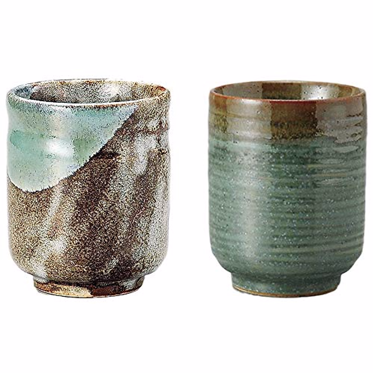 Mino Ware Japanese Traditional Yunomi Tea cups 8.45 Onces Set of 2 Authentic Aoshino Sensuji Design for Hot Green Tea Bancha Matcha Tea from Japan