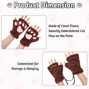 SATINIOR 4 Pairs Cat Paw Gloves Fingerless Gloves Mittens Half Finger Paw Gloves Winter Plush Gloves for Kids Adult Costume