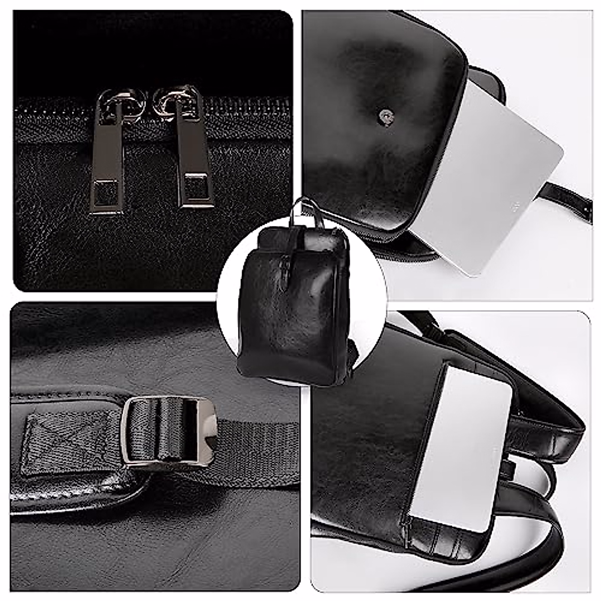 Womens and Men Backpack, Purse Leather 15.6 Inch Laptop Large Travel Business Vintage College Casual Daypack Purse Shoulder Bags, Black+ Brown