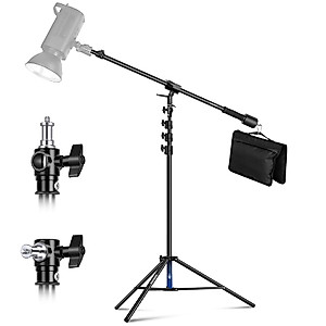 NEEWER Air Cushioned Aluminum Light Stand, 9.8ft/3m Adjustable Photography Stand with Boom Arm, Counterweight, Sandbag, 1/4" Screw for Softbox, Studio Flash, Umbrella, Ring Light, Max Load 5kg