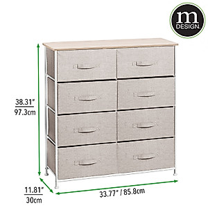 mDesign 38.31" High Steel Frame/Wood Top Storage Dresser Furniture Unit with 8 Removable Fabric Drawers - Large Bureau Organizer for Bedroom, Living Room, or Closet - Lido Collection, Linen/Tan