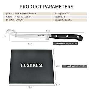 EUSKKEM Steak Knives Set of 6,Steak Knife Set,Durable Full Tang Steak Knives,Sharp Flatware Steak Knives