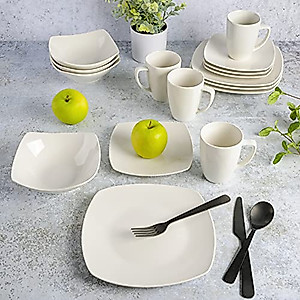 Gibson Home Zen Buffet Porcelain Dinnerware Set, Service for 4 (16pcs), White (Square)