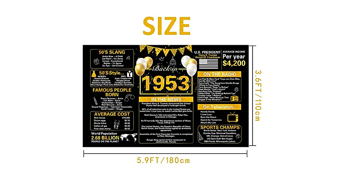 Vintage 1953 70th Birthday Backdrop & Party Decorations