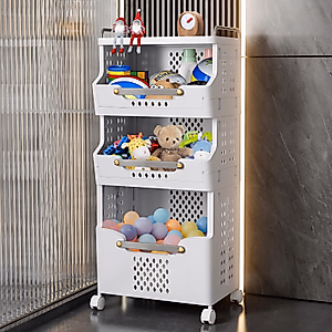 pupustar Laundry Basket with Wheels,Rolling Folding Laundry Hamper,Utility cart,Kitchen Storage Cart,Stackable Storage Bins Open Front,Dirty Clothes Hamper,Plastic Laundry Room Organization