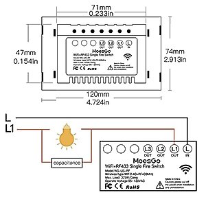 MoesGo 2nd Generation WiFi RF433 Smart Touch Wall Single Wire Smart Switch?No Neutral Wire Needed Compatible with Smart Life/Tuya App, Works with Alexa and Google Home Single Pole 110V Black 3 Gang